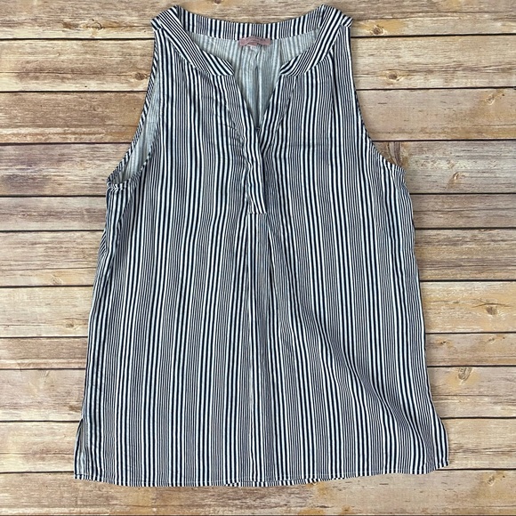 Saint Tropez West | Tops | St Tropez West Striped Split Popover Linen Tank S | Poshmark